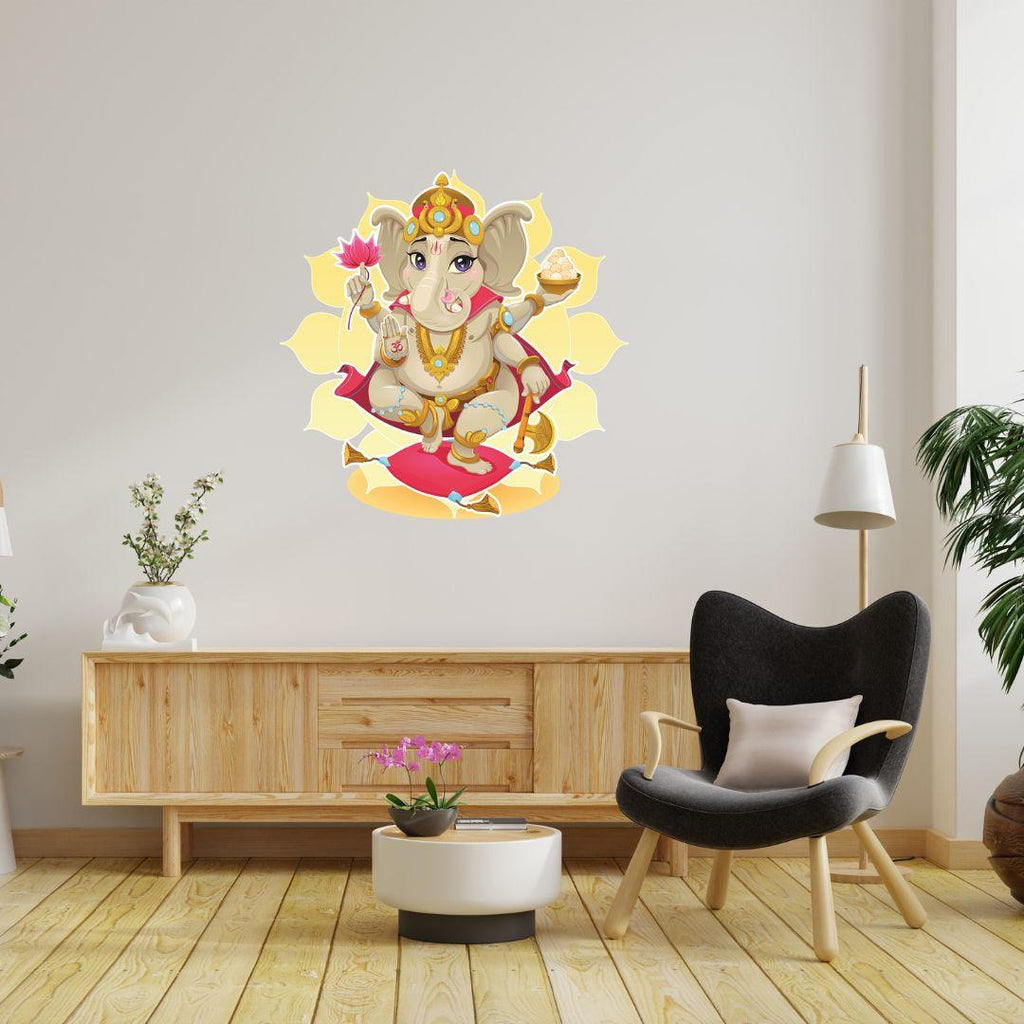 Lord Ganesh Wall Sticker (PVC Vinyl, 45 cm x 45cm, Self-adhesive) – Rangoli